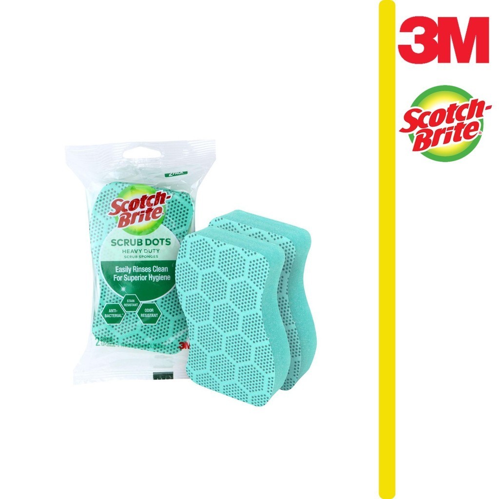 3M Scotch Brite 2pcs/pack Heavy Duty Green Scrub Dots Scrub Sponge ...