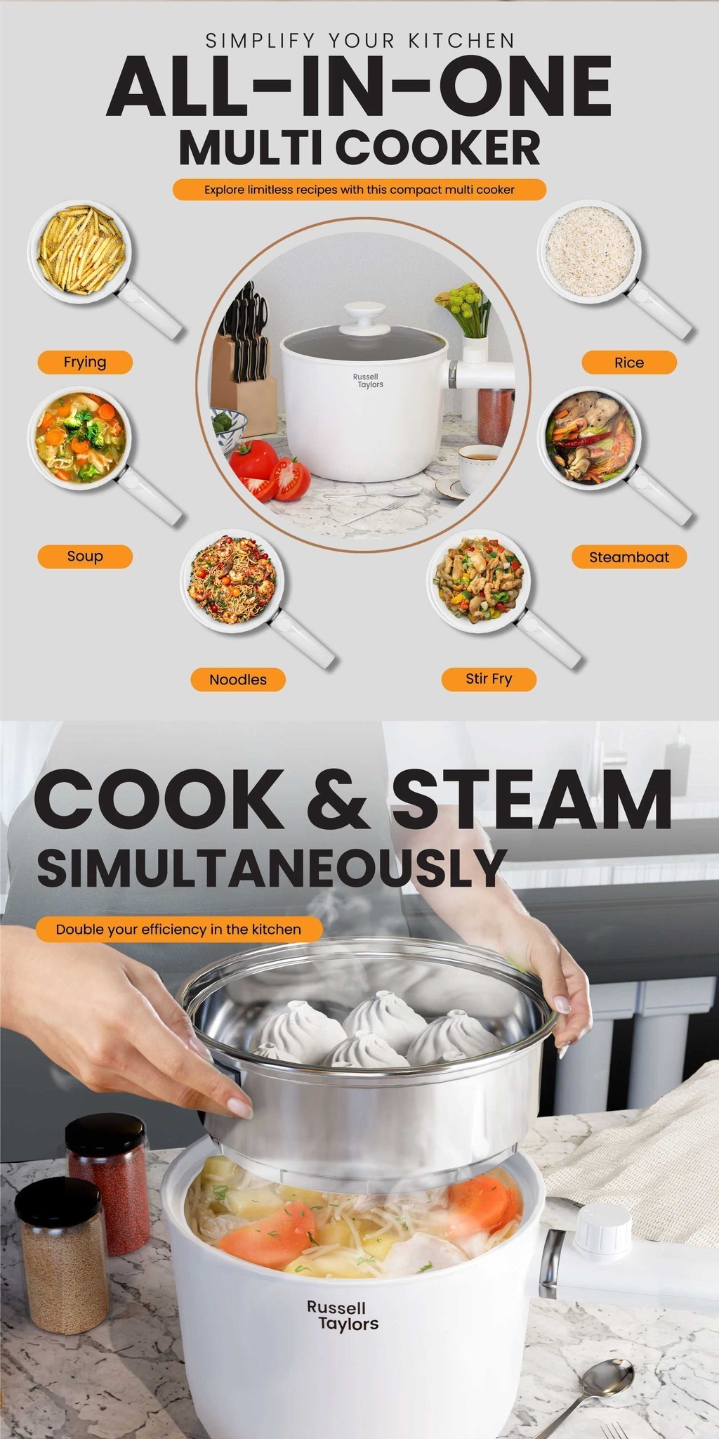 Russell Taylors Multi Cooker Steamer Hotpot Steam Soup Cooker Egg ...