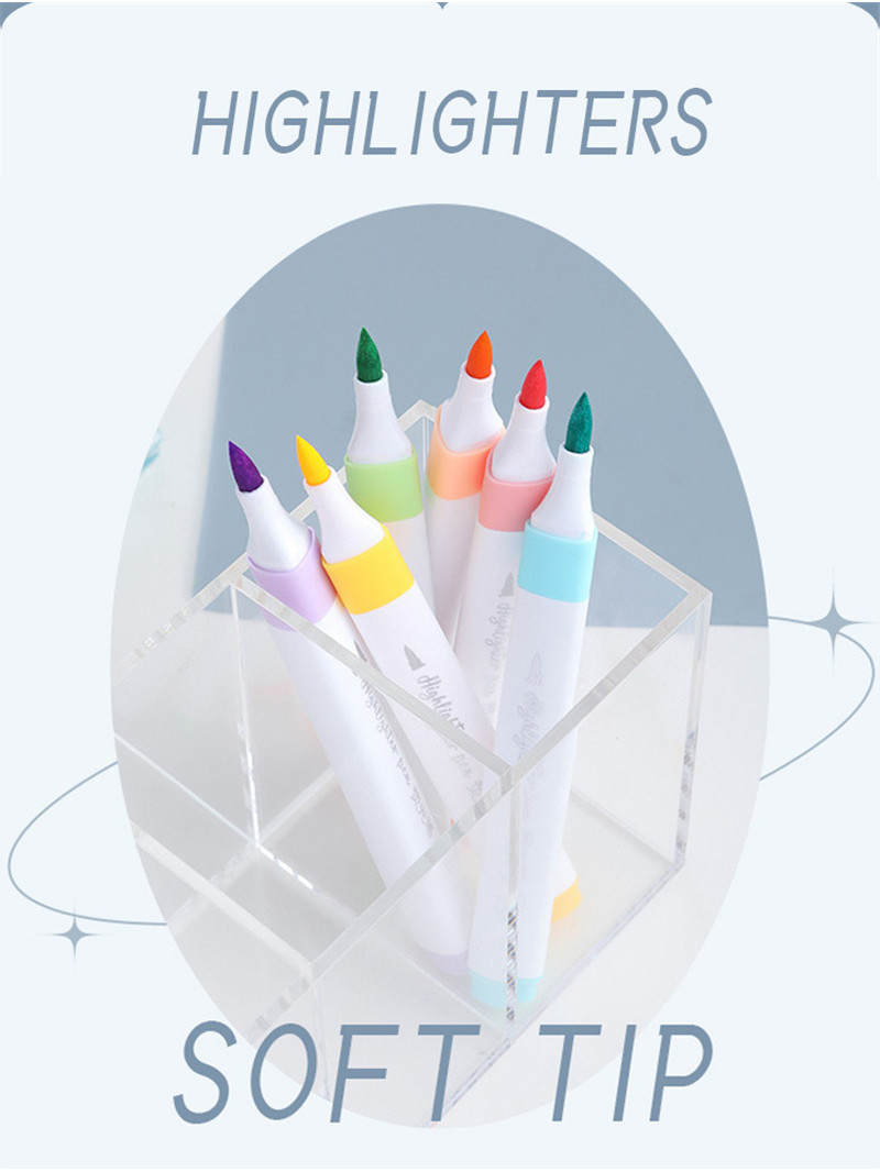 6 Colors Pastel Highlighters Set Soft Tip Bullet Journal Pens Study ...