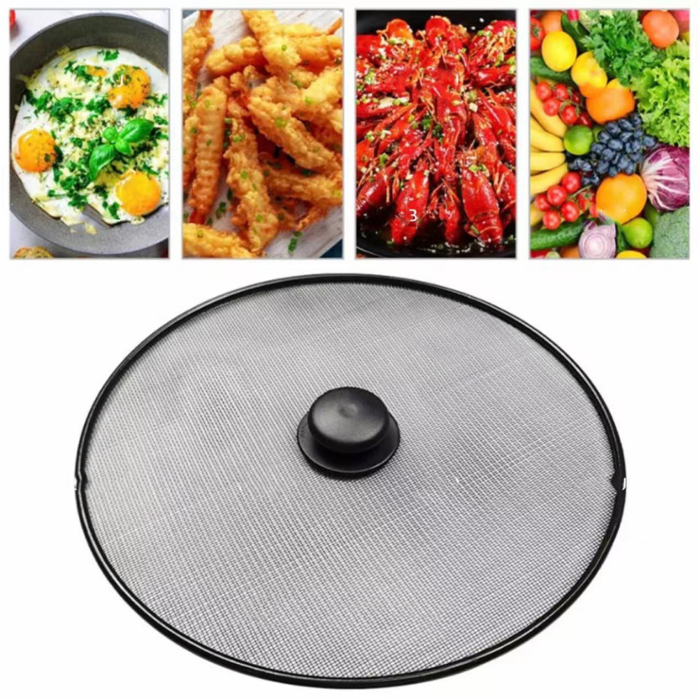 Oil Splash Proof Mesh Cover Black Grease Splatter Screen Frying Pan Lid ...