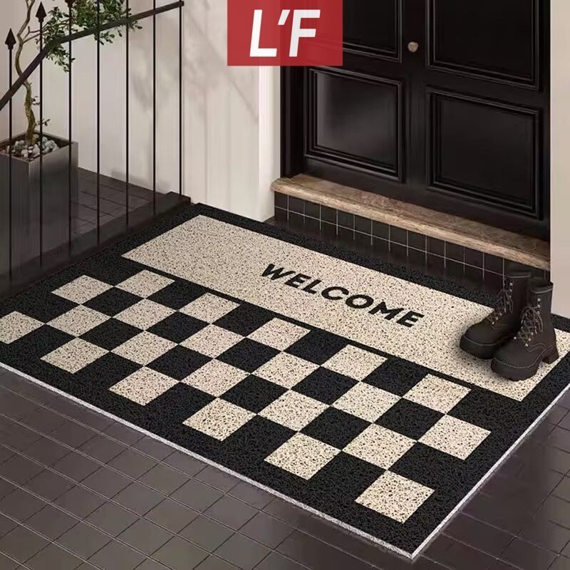 [L'F]Entrance Carpet Black White Chessboard Anti Slip Floor Mat Soft ...