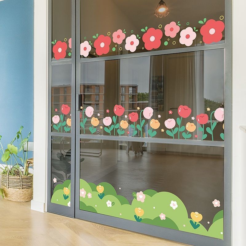 Cute Anti-collision Glass Door Sticker Cartoon Shop Window Layout ...