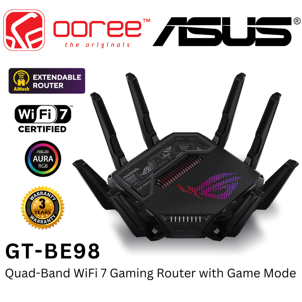 ASUS ROG RAPTURE GT-BE98 BE25000 QUAD-BAND WIFI 7 GAMING ROUTER WITH ...
