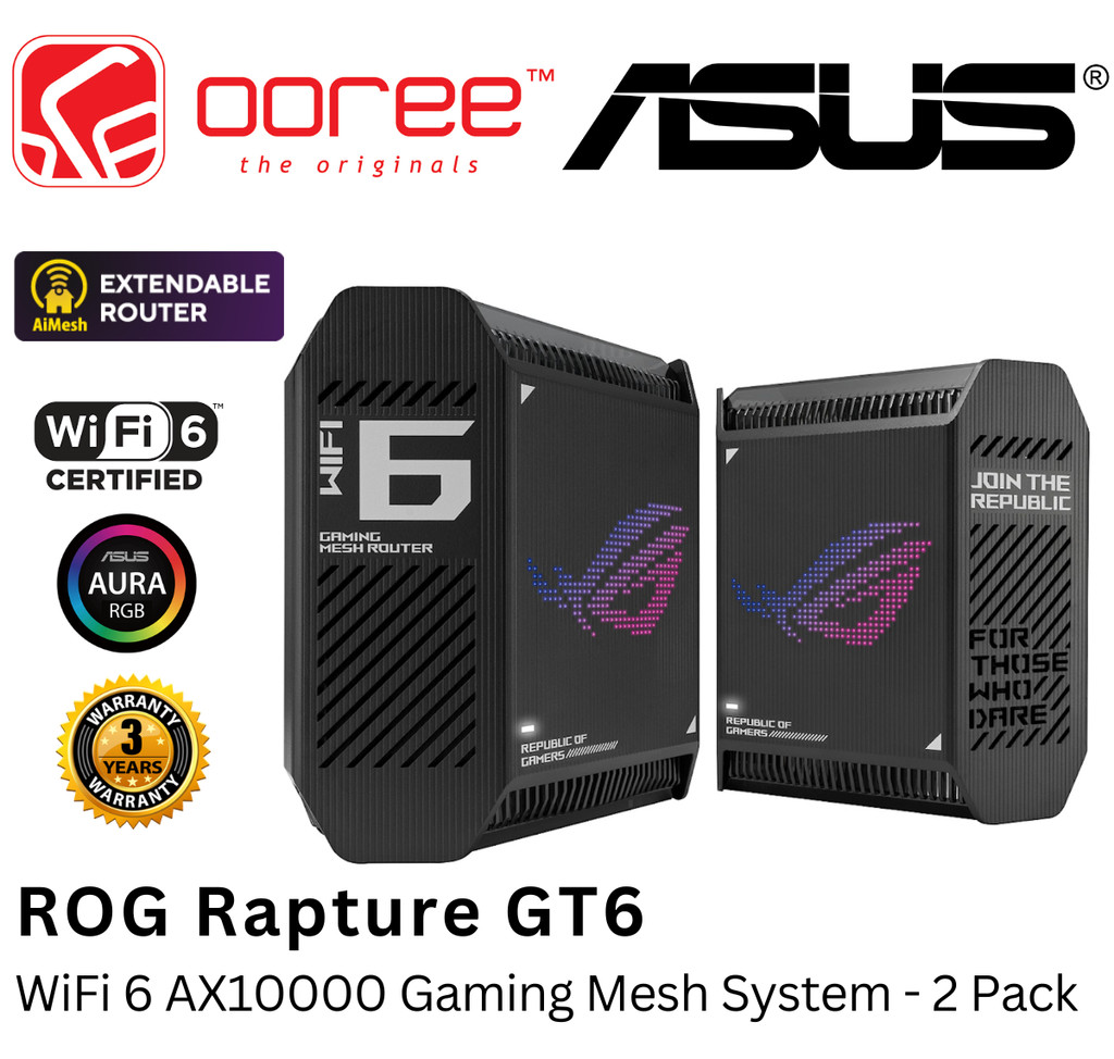 ASUS ROG RAPTURE GT6 (2-PACK) AX10000 TRI-BAND WIFI 6 GAMING MESH ...