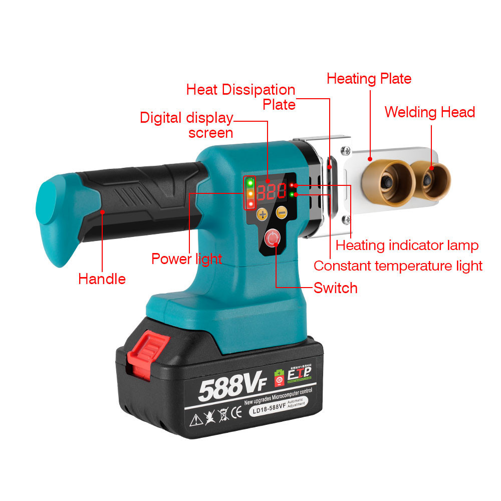 1400W Cordless Pipe Welding Machine Rechargeable Hot Melt Machine PPR ...
