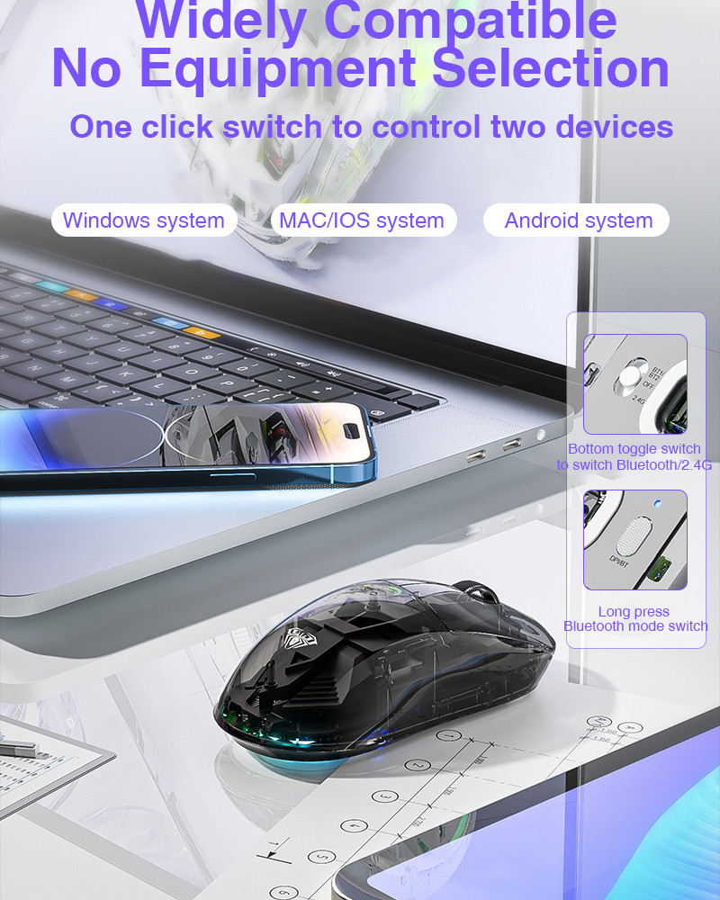 AULA SC660 Wireless Mouse Bluetooth Gaming Mouse 10000DPI Optical ...