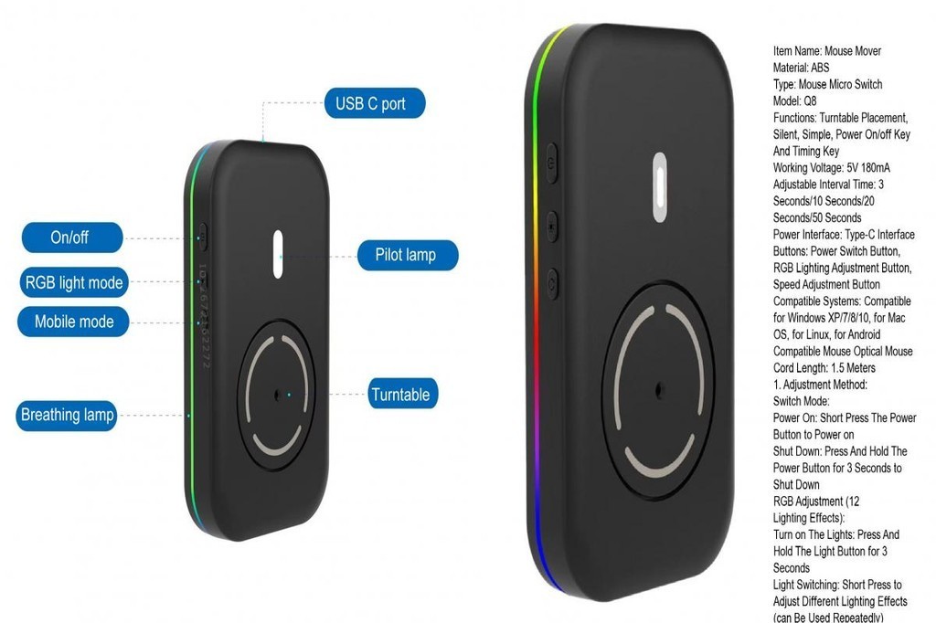 [Ready Stock] Laptop Mouse Mover Computer Mouse Mover Rgb Light Mouse ...