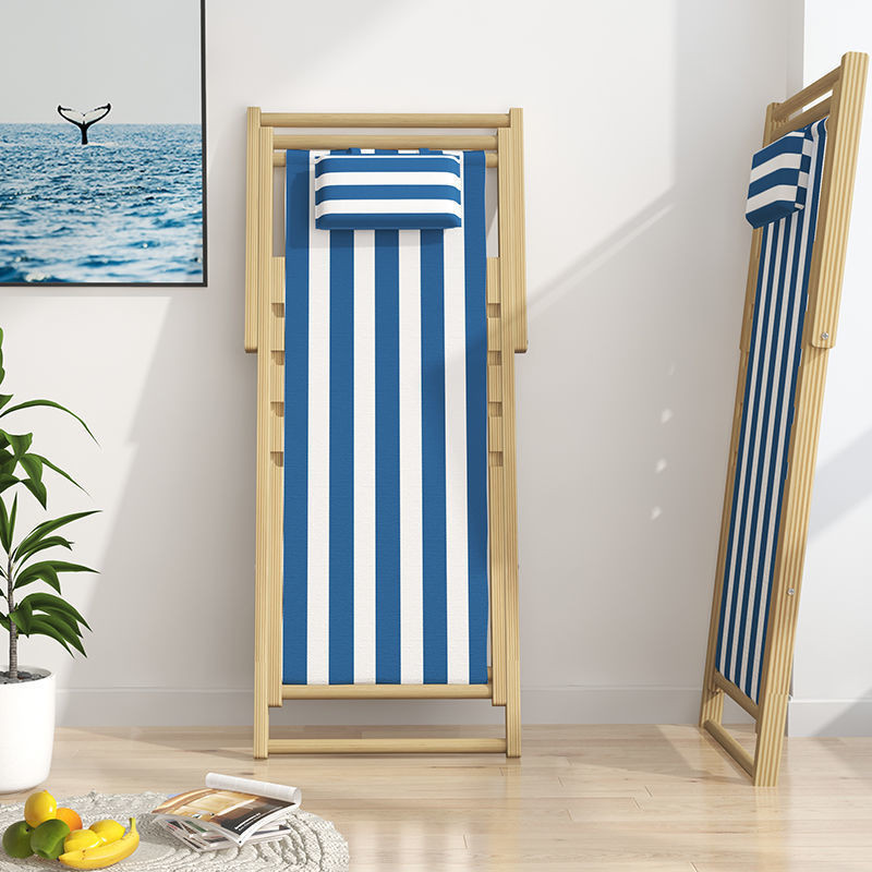 Simple Canvas Beach Chair Lazy Folding Lounge Wood Beach Chair Portable ...