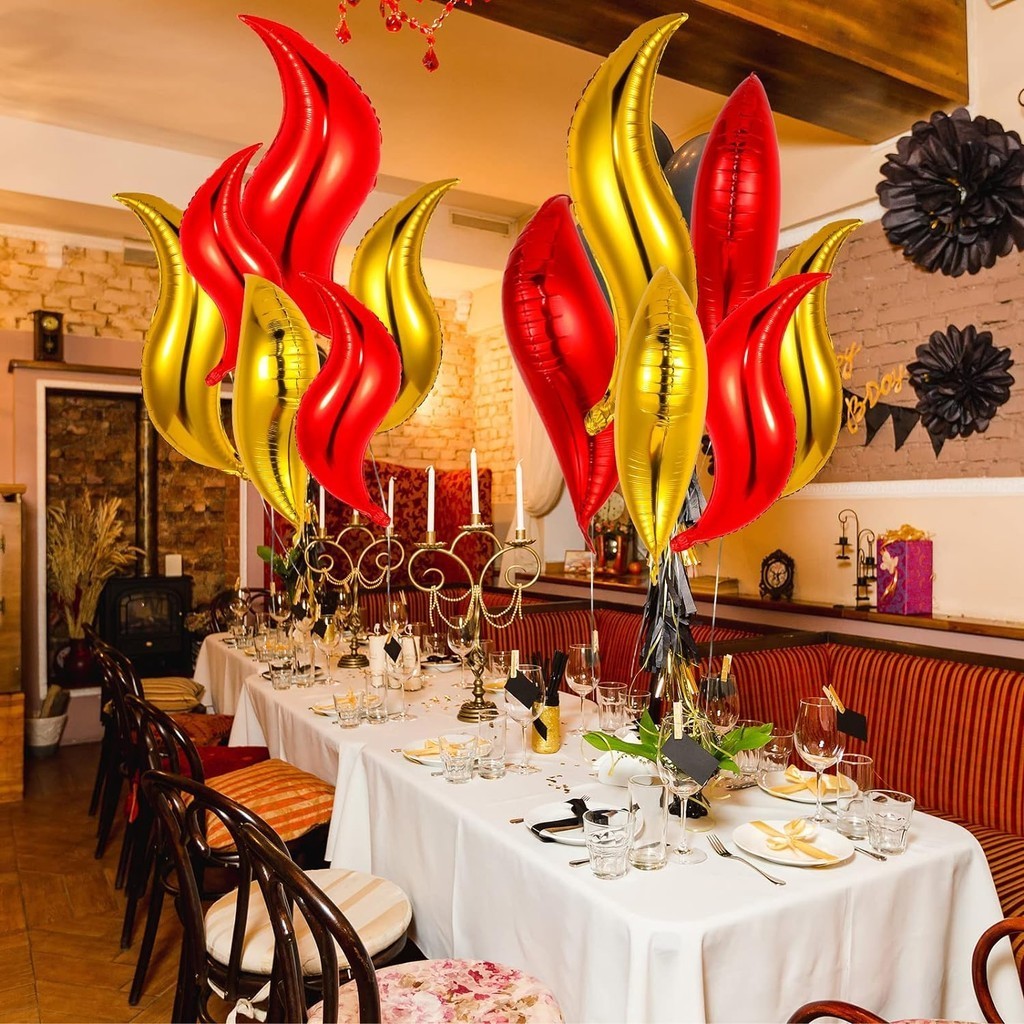 10pcs red gold S-shaped balloon flame, firefighter's flame balloon ...