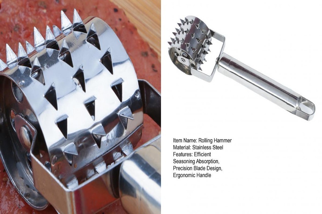 huobianj Rolling Blade Meat Mallet Rolling Meat Tenderizer Stainless ...