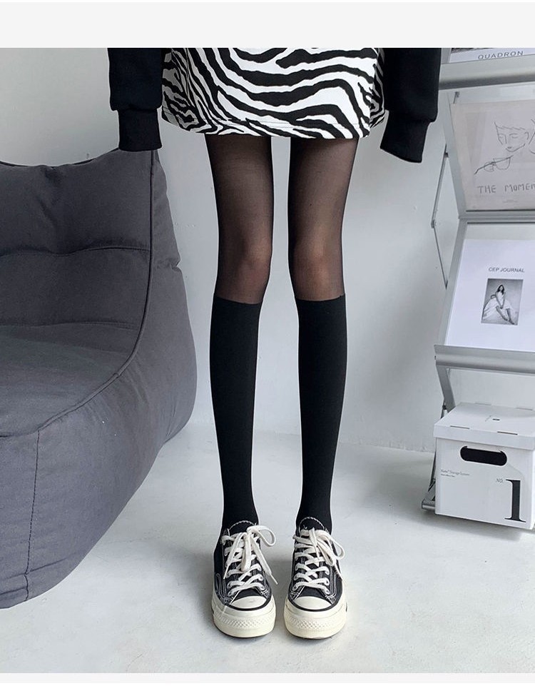 JK Tights Pantyhose Patchwork Sheer Black Thigh High Stockings Tights ...