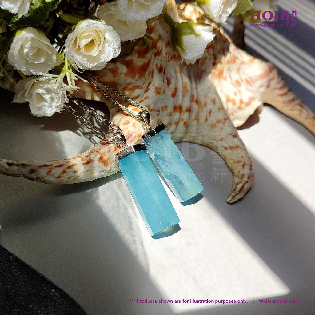 HOJB Natural Brazilian Aquamarine 5A Cylinder S925 Silver Pendant 35-36mm 聚寶軒天然巴西海蓝宝5A筒柱形S925银吊坠 ...