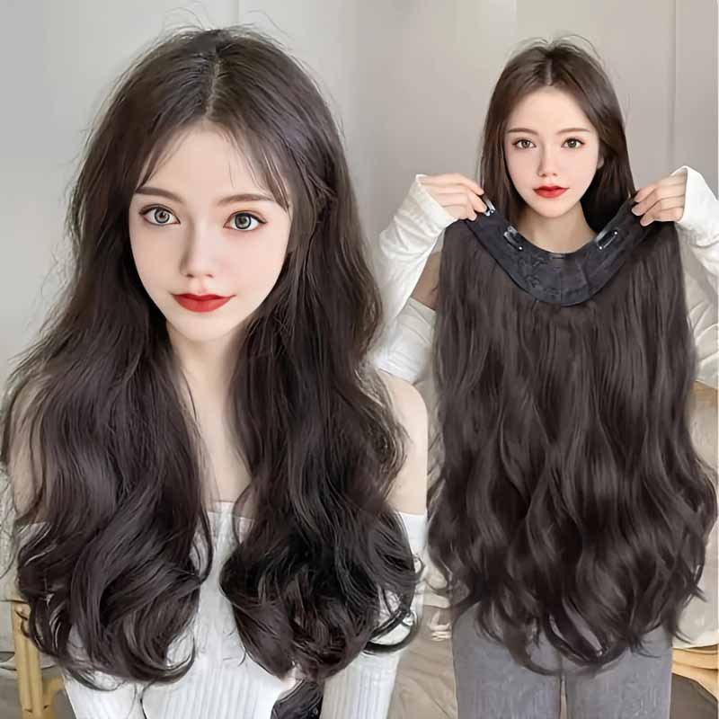 Wig hair extension for women, one piece V-shaped curly hair fluffy ...