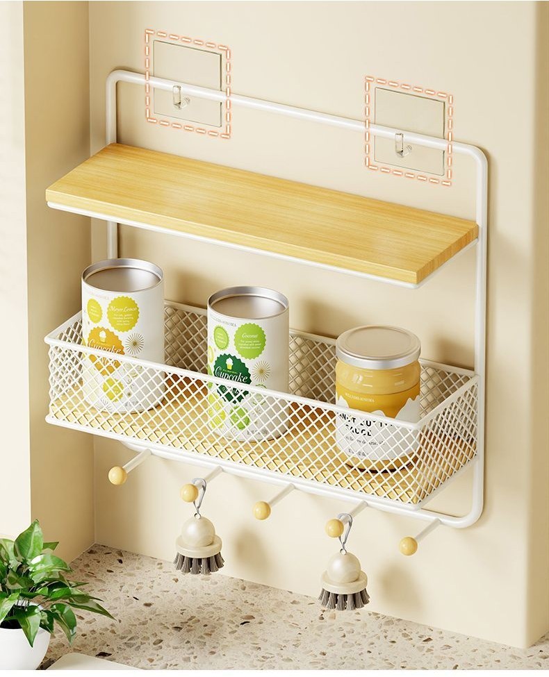 Room Shelf Wall-Mounted Perforation-Free Condiment Storage Rack Wall ...