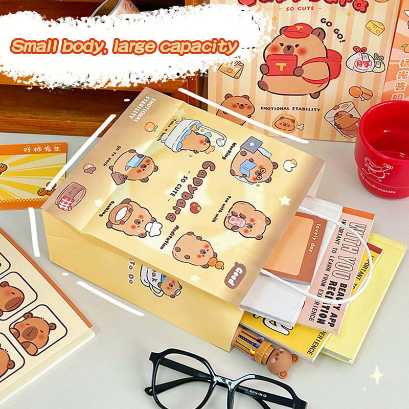 Cute Capybara Gift Bag Cartoon Portable Loopy Paper Bags Candy Color ...
