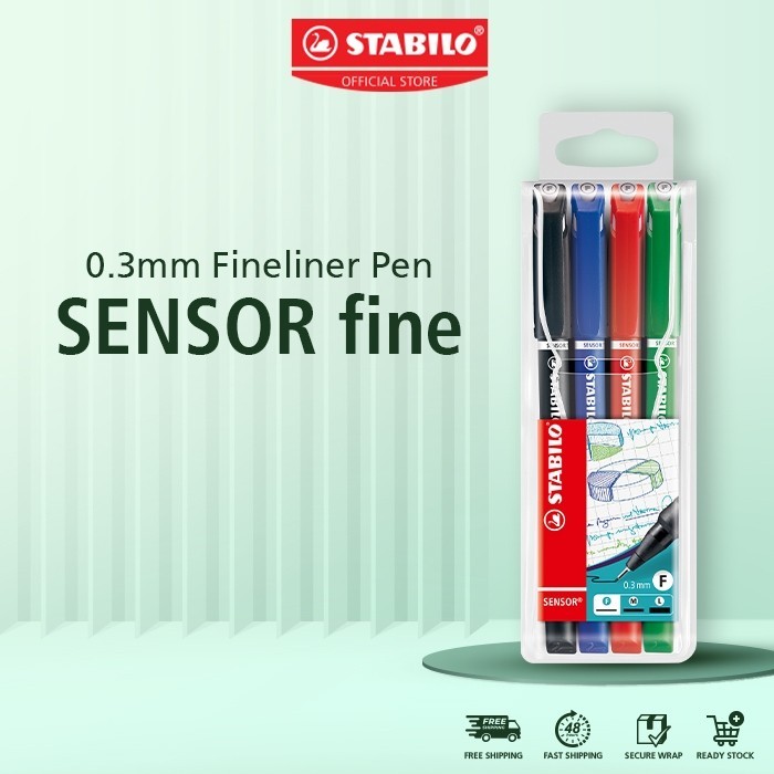 STABILO SENSOR Fineliner F-Tip Line Width of 0.3mm in Wallet of 4 ...