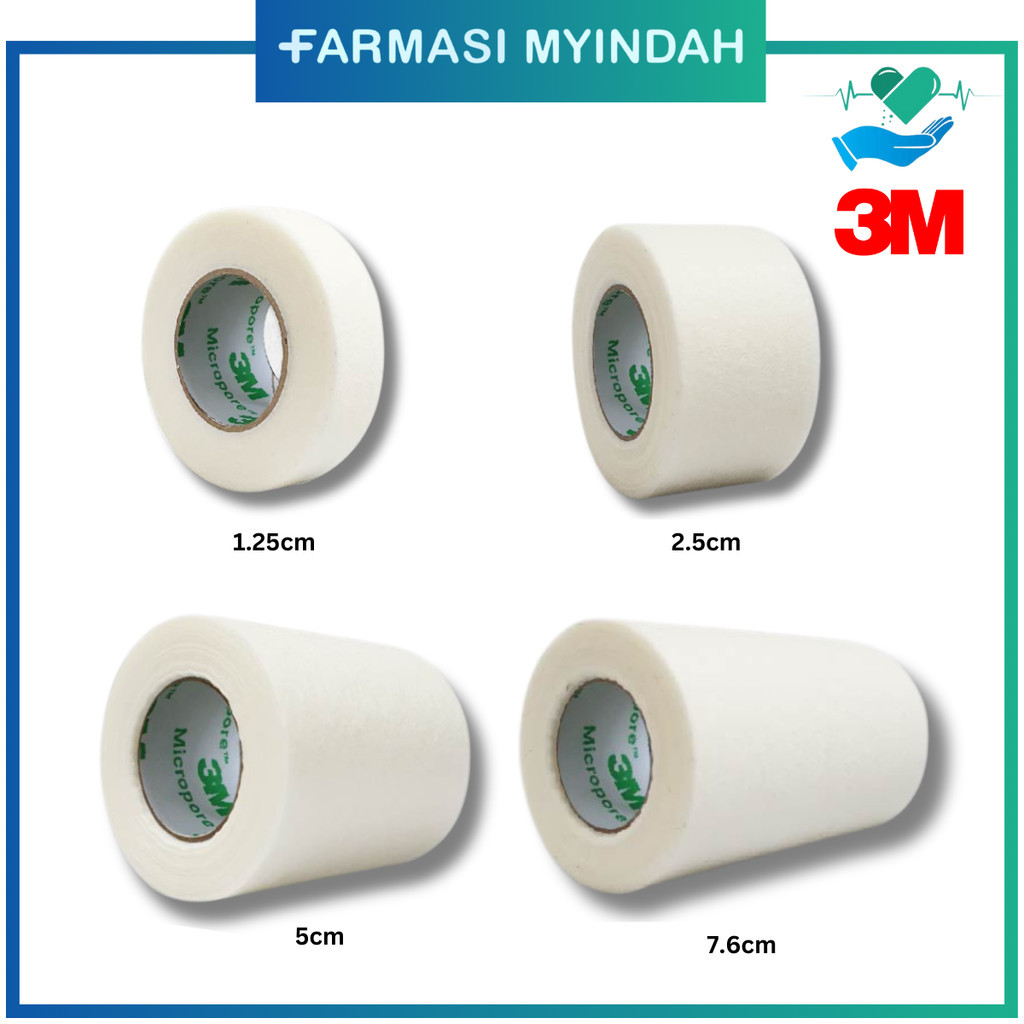 3M Micropore Surgical Tape (Tape Only) 1 Roll (1.25cm/ 2.5cm/ 5cm/ 7 ...