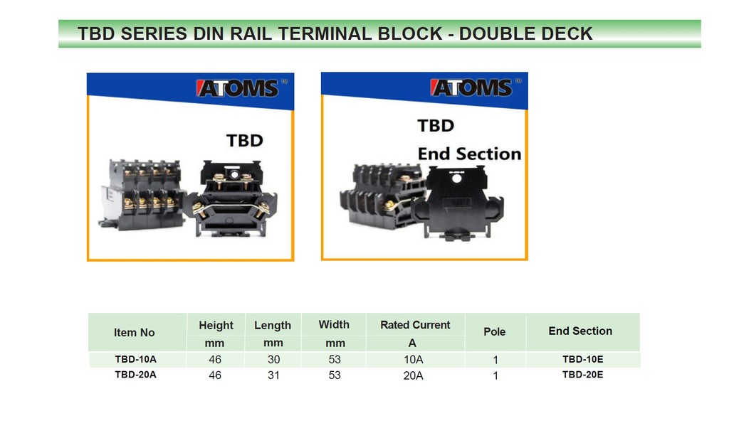 TBD NHT 10A / 20A Double Deck Din Rail Terminal Block 10 POLE | TBD-10A ...