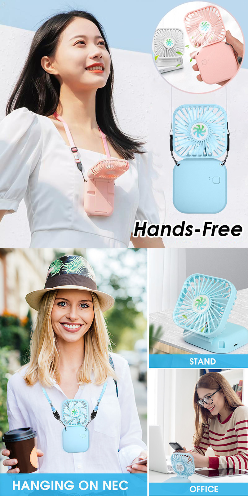 5-Speed Digital Display Fan - Neck Hanging Lanyard Fan - Portable ...