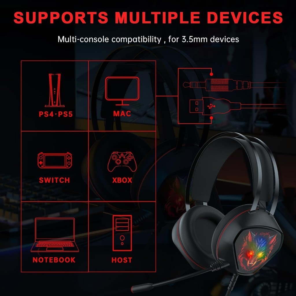 SPRISE CM7000 Gaming Stereo Headphone Wired Over-Ear Headsets with ...