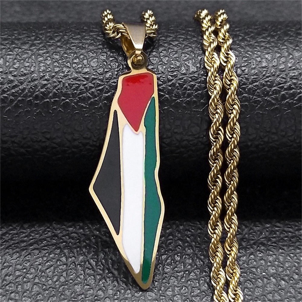 Palestine Map Pendant Necklace Country Geography Stainless Steel Chain ...