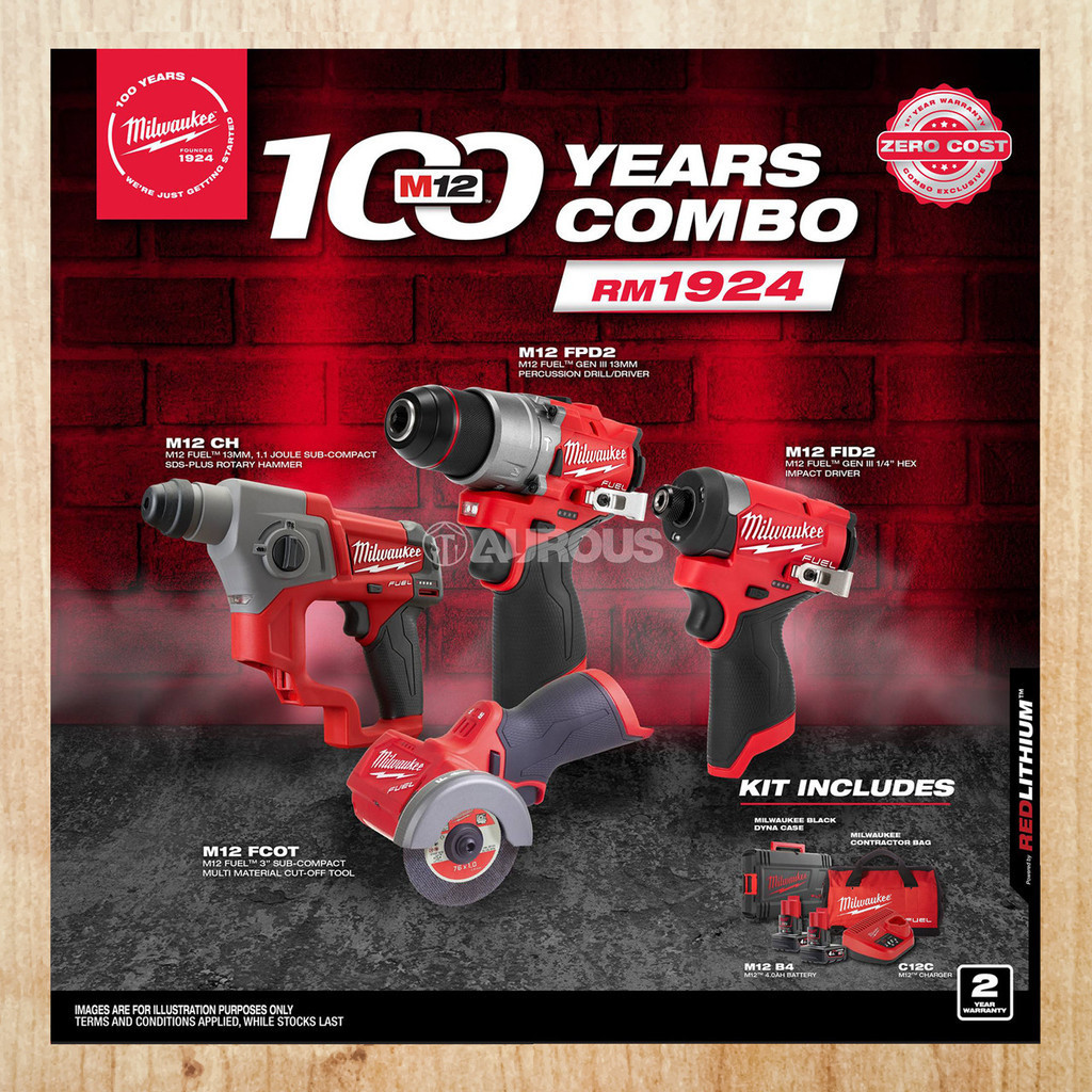 MILWAUKEE MEGA COMBO S4T CORDLESS DRILL(M12 FPP3F2-302B + M12 FIWF12-0C ...