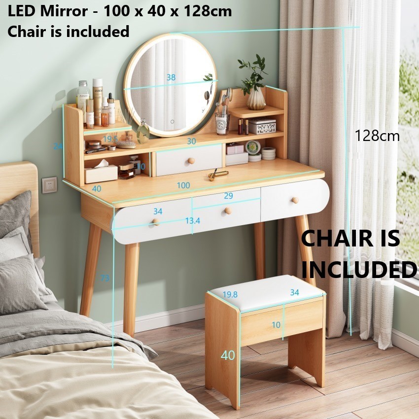 Public Makeup Tables Dressing Table Set With Round LED Light Mirror 2 ...