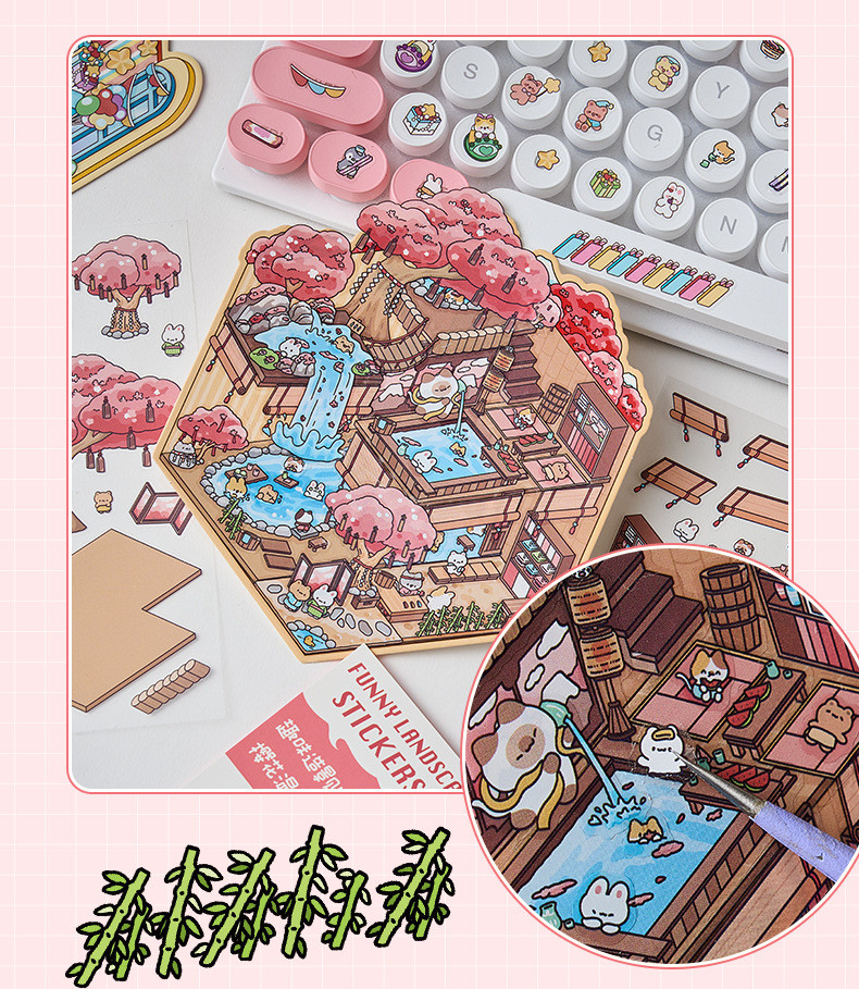 Magic Party Landscaping Stickers Cute Miniature Scene Stacking Cabin ...