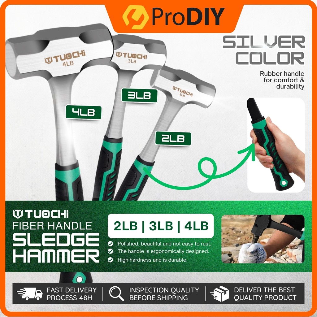 TUOCHI 2LB 3LB 4LB Silver Sledge Hammer Fiber Handle Octagonal Hammer ...