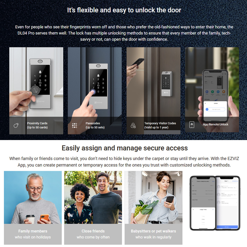Ezviz DL04 Pro Smart Home Deadbolt Lock Security Fingerprint Door Lock ...