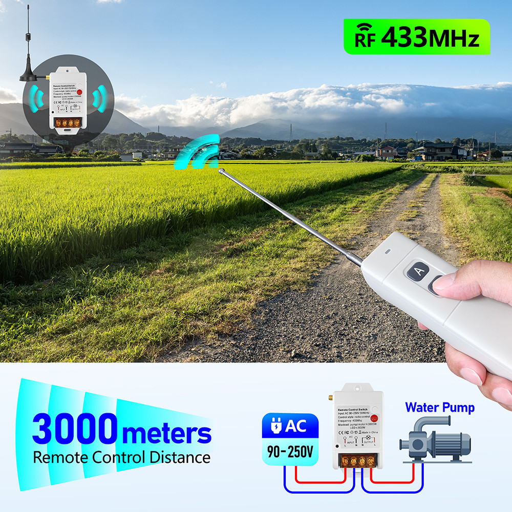 RF Wireless Pump Remote Control Switch 110V 220V 30A 433Mhz Relay ...