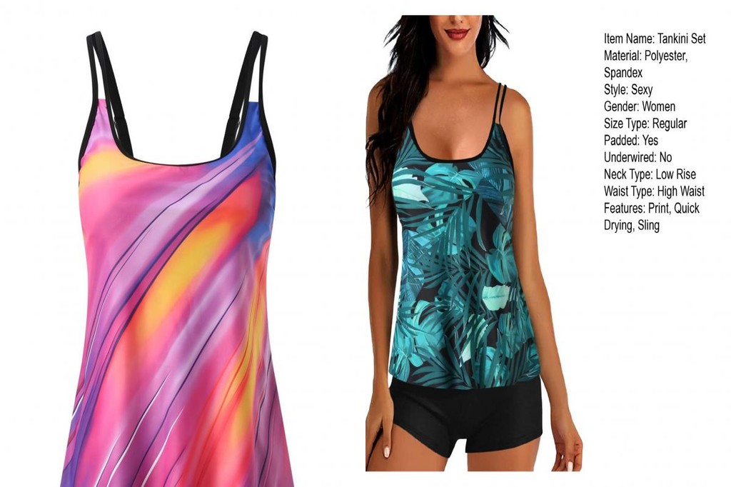 Bergenww_ Summer Swimsuit 2pcs Tankini Set with Removable Strap and ...
