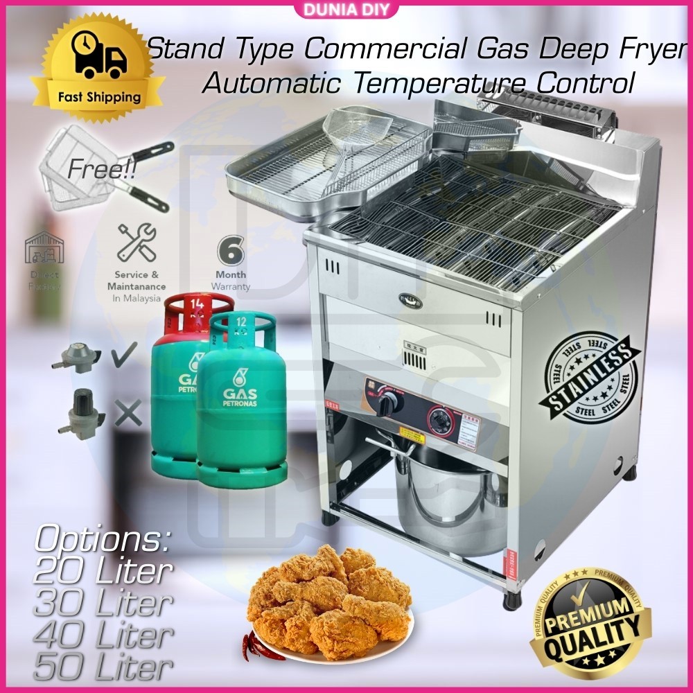 Commercial Gas Deep Fryer Machine Stand Type Automatic Temperature Control Mesin Dapur Goreng ...