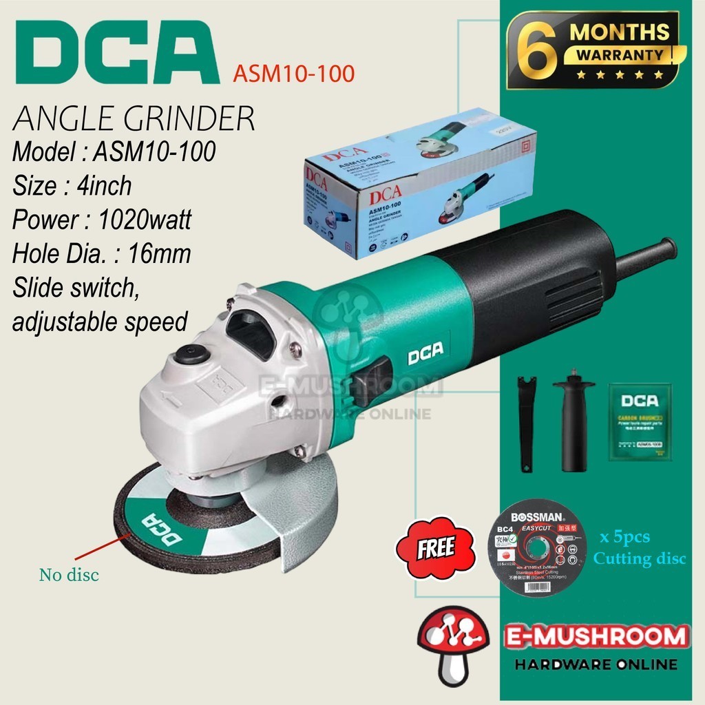 DCA Angle Grinder Machine ASM10-100 Pemotong Besi Kayu Batu 1020Watt ...