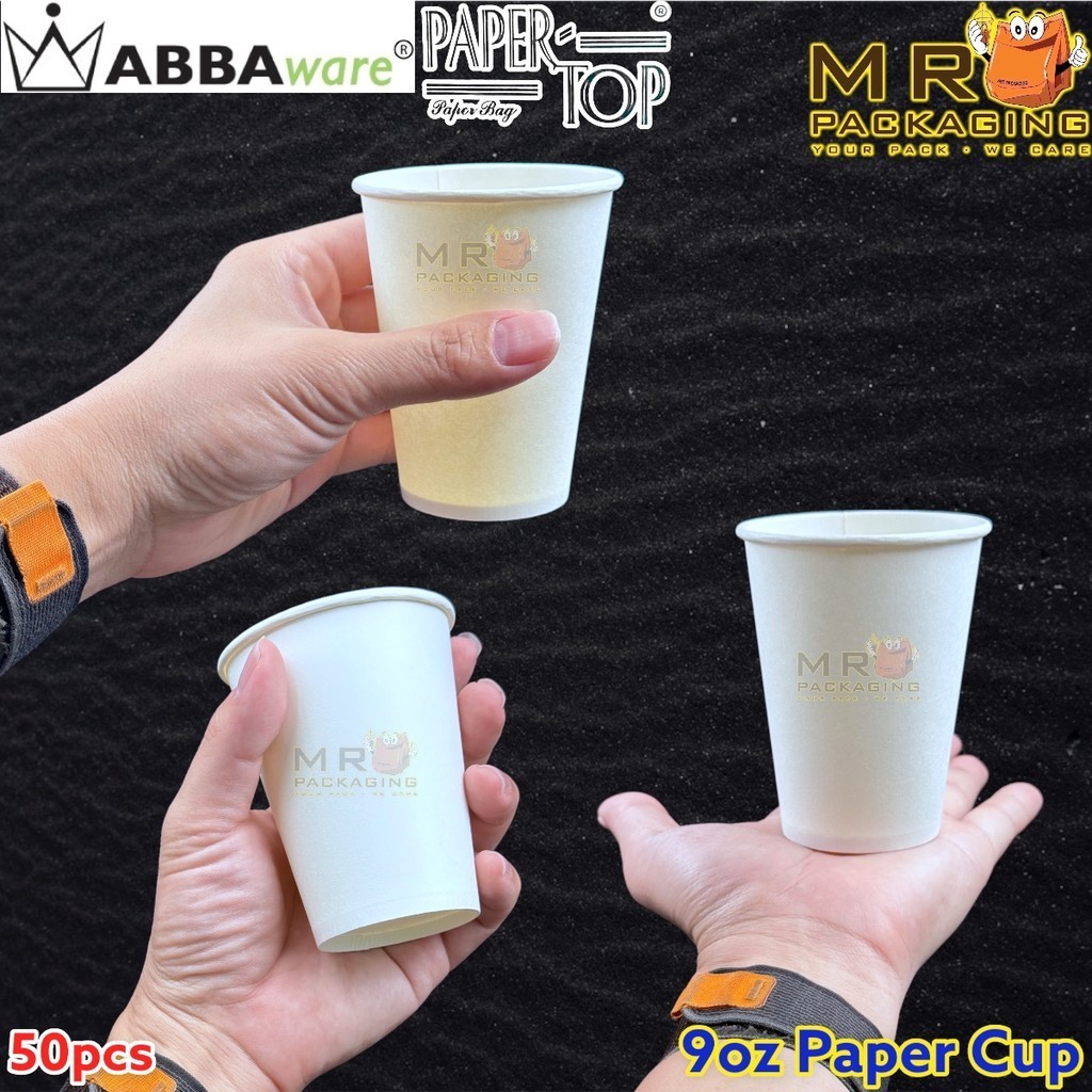 9oz Paper Cup - White [ 50pcs± ] ABBA ware Paper Top - Disposable Paper ...