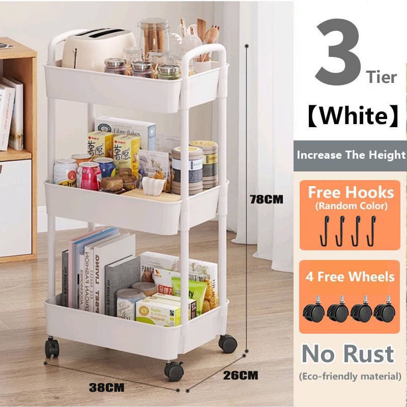 PATTERN Trolley Rack Storage 3 Tier Trolley Kitchen Rack With Wheel ...