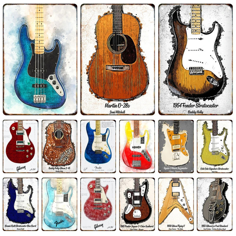 Vintage Guitar Metal Sign Plaque Tin Painting Band Poster Plaque Home ...
