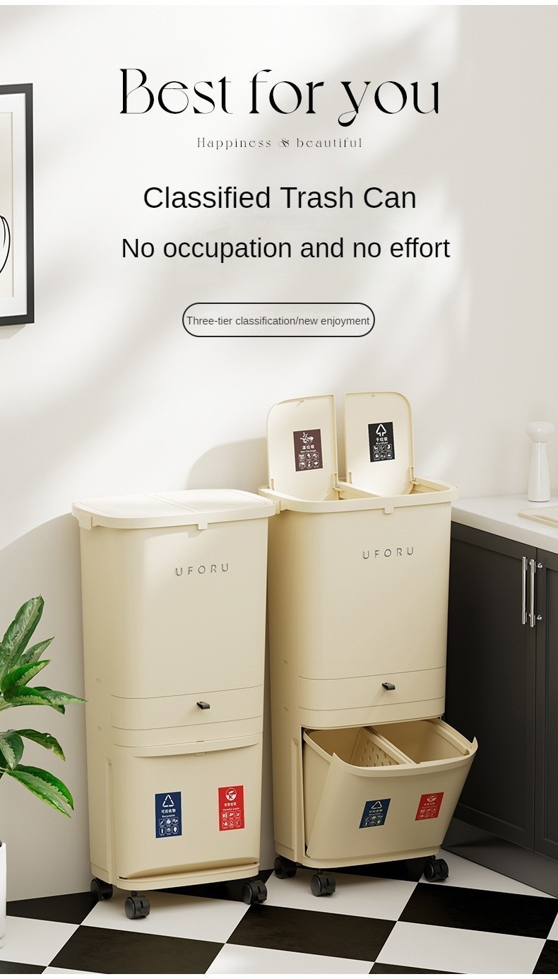 Kitchen Household Trash Can, Push Type With Pulley Bend-Free Multi ...