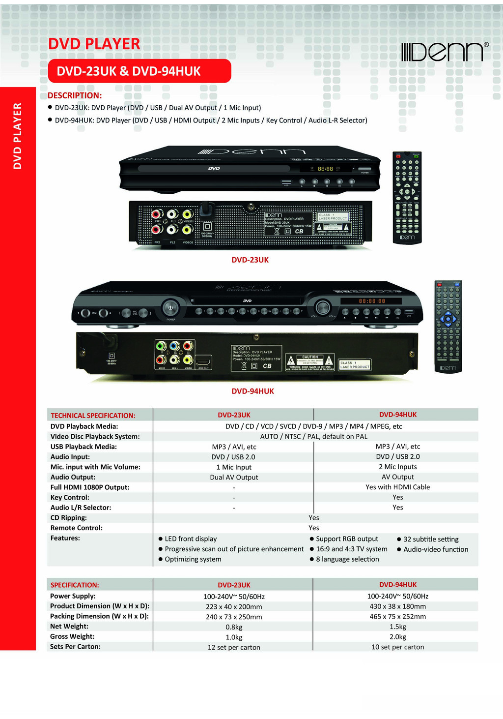 Denn DVD-94HUK Karaoke DVD Player with USB/ MP4/ MP3/ CD Ripping ...
