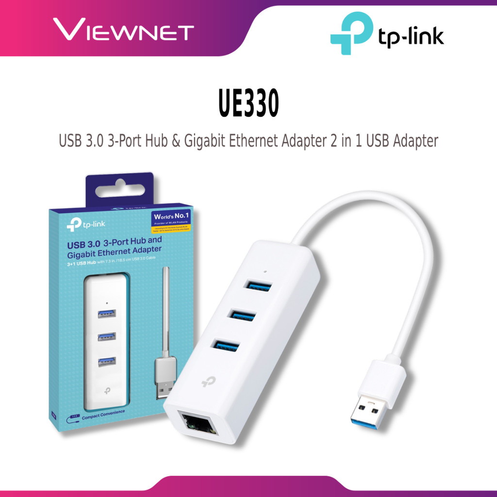 TP-LINK UE330 USB 3.0 3 PORT HUB & GIGABIT ETHERNET ADAPTER 2 IN 1 USB ADAPTER WITH PLUG AND ...