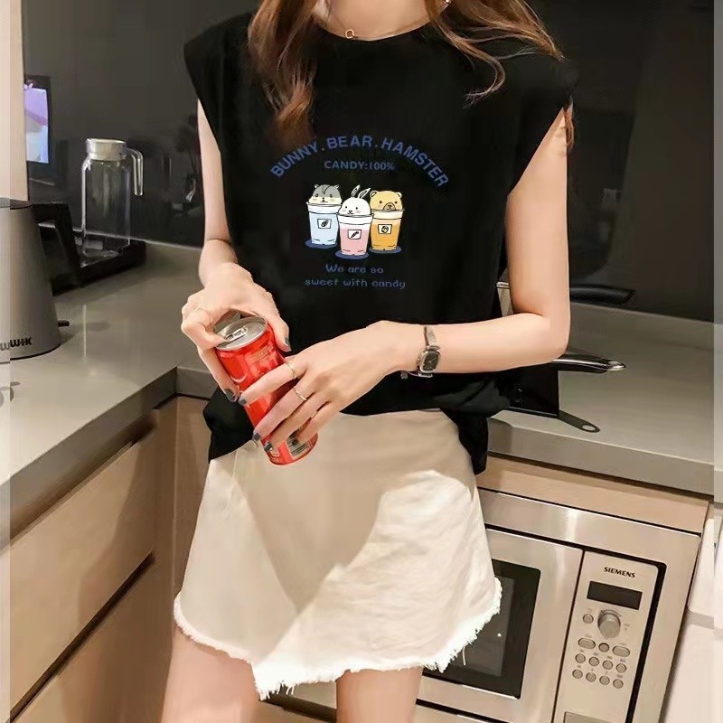 summer new sleeveless shirt oversize t shirts women clothes casual ...