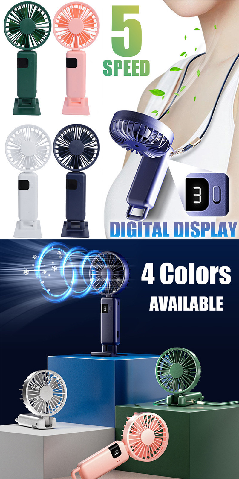 Summer 360 Degrees Bendable USB Chargeable Mini Hanging Neck Fan ...