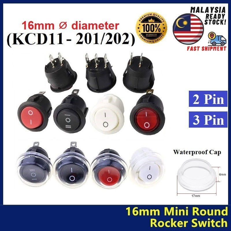 16mm Mini Round Rocker Switch 2Pin / 3Pin ON OFF Switch 3A 250V / 6A ...