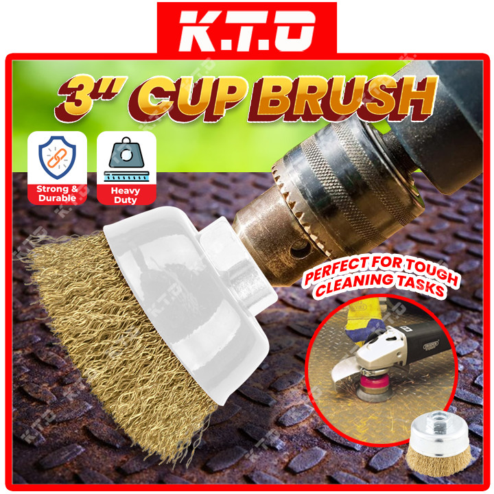 Union 3'' Cup Brush M10 x 1.5 Brass Coated Steel Wire Heavy Duty Type ...