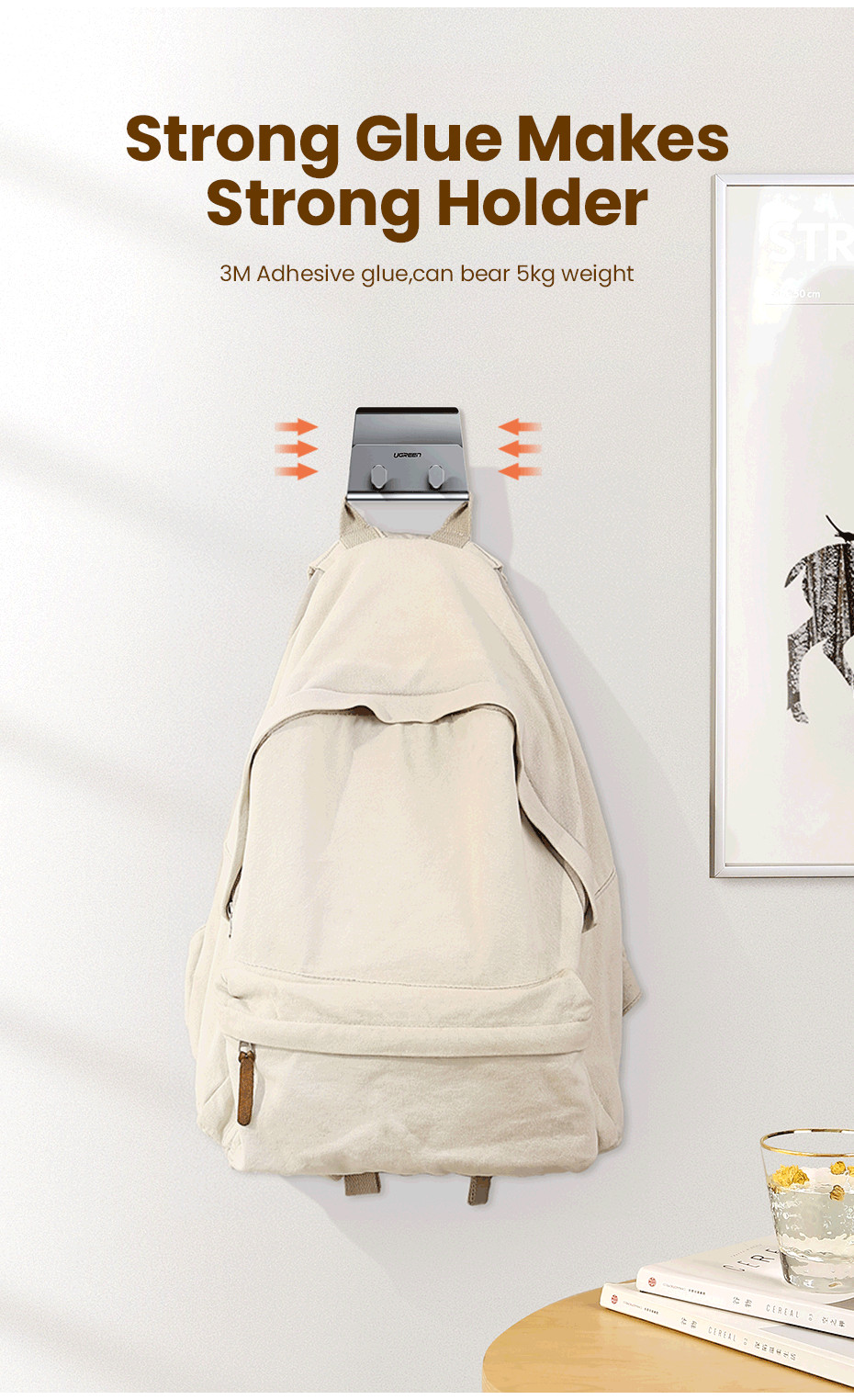 UGREEN Wall Mount 3M Adhesive Multifunction Aluminium Phone Holder ...