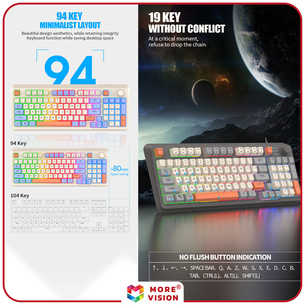 XUNFOX K82 K94 Gaming Keyboard Backlight 94-Keys Backlit USB Wired Dual ...