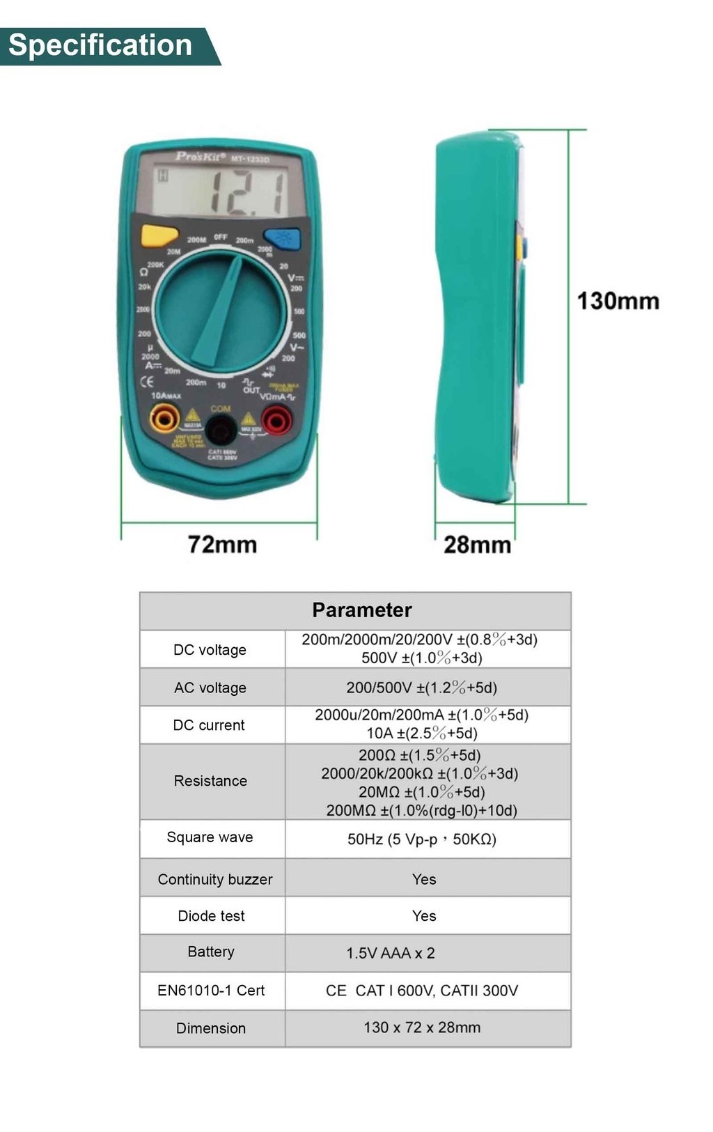 [Luminense] Pro'sKit MT-1233D 3½ Digital Multimeter MT-1233D-C ProsKit ...