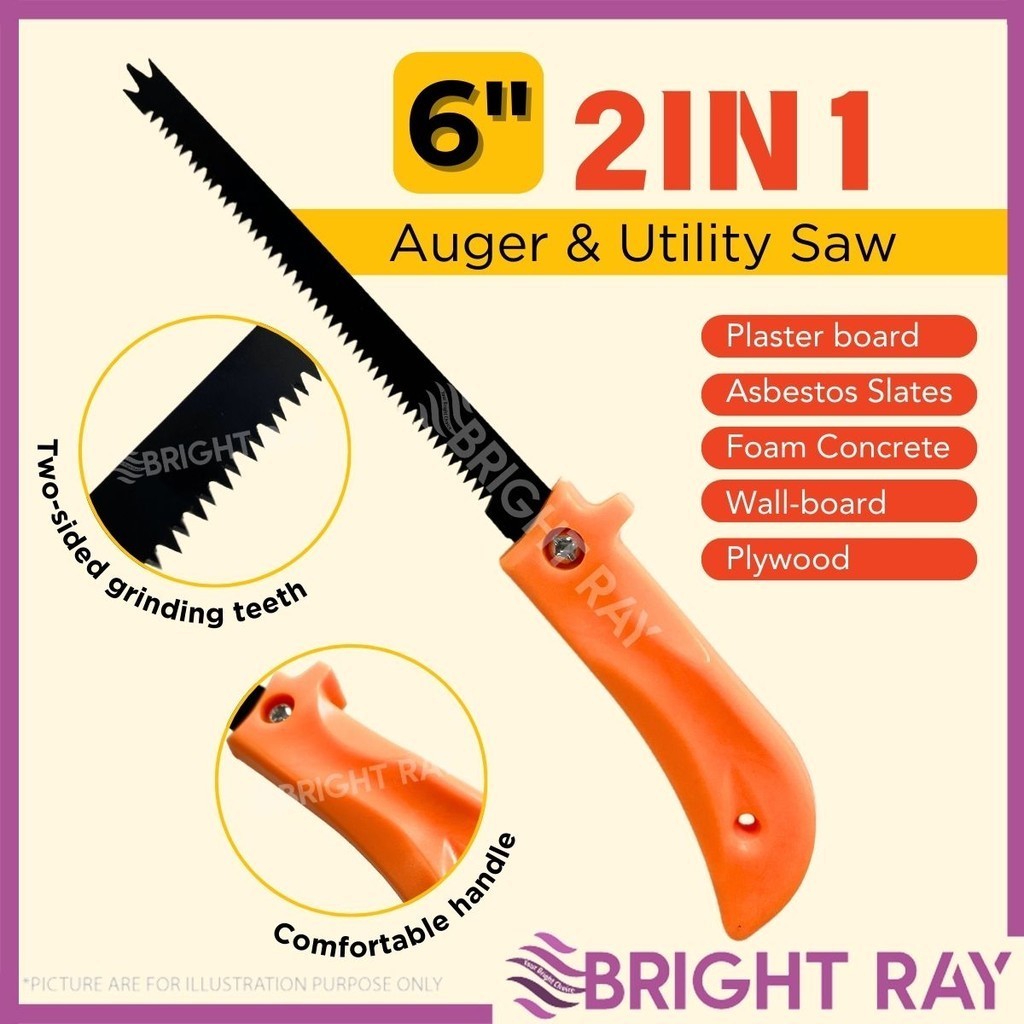2-in-1 6" AUGER & UTILITY SAW Plywood Wall Board Saw Hole Saw Plaster ...