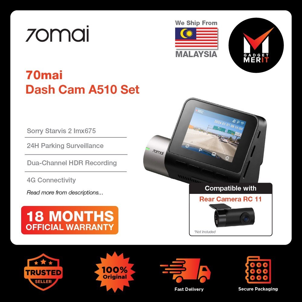 70mai Dash Cam A510 | Sony STARVIS 2 IMX675 | Dual-Channel Recording ...