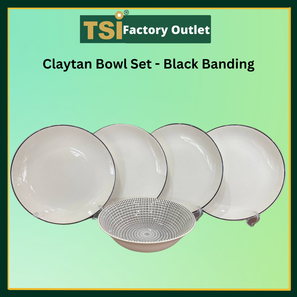 CLAYTAN BOWL SET (5 PCS) - BLACK BANDING Ceramic Plate Pinggan Makan ...